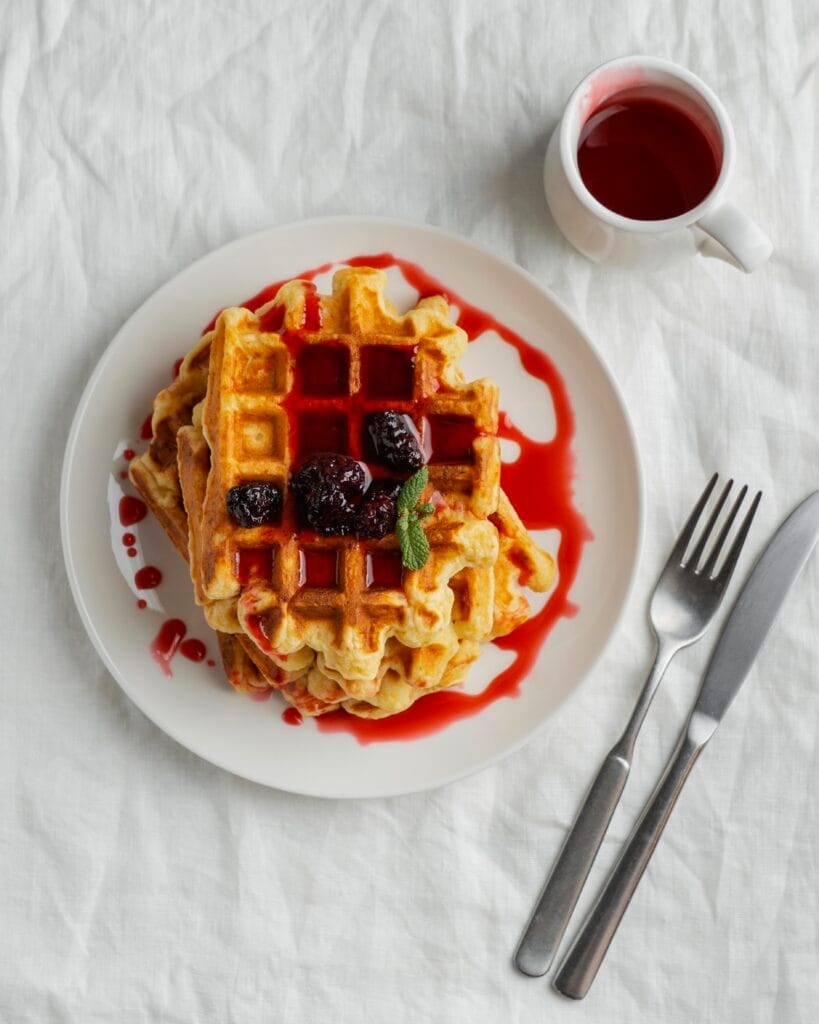 Waffles with Cherry Syrup - Recipe Range
